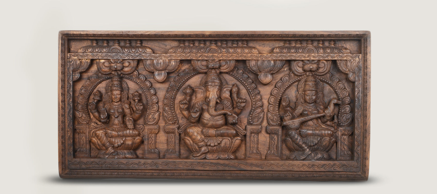 Buy Horizontal Hindu Gods Wood Carved Panel for Pooja Rooms ...