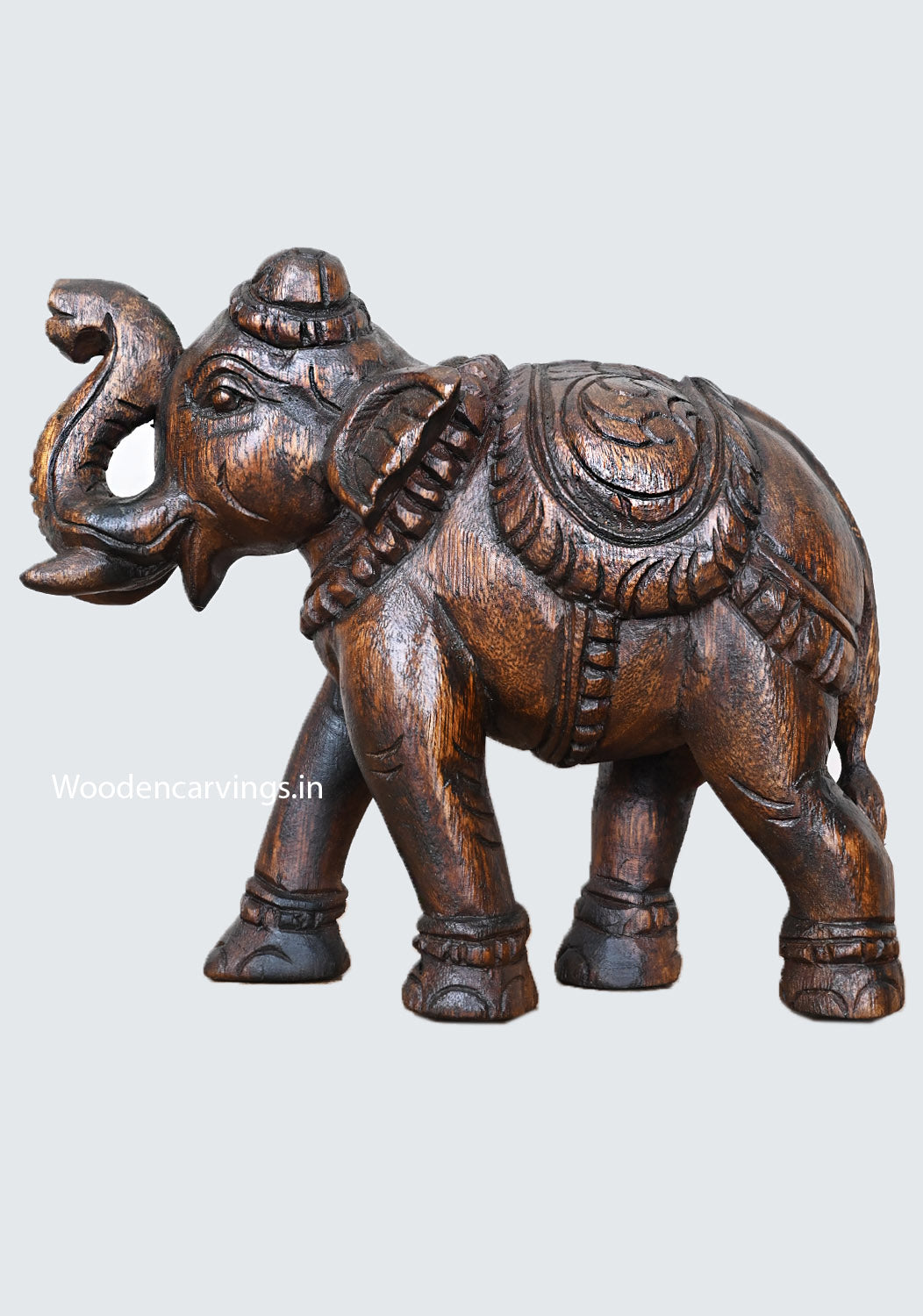 Wooden Standing Upraised Elephant Wax Brown Finishing Showpiece Handcr ...