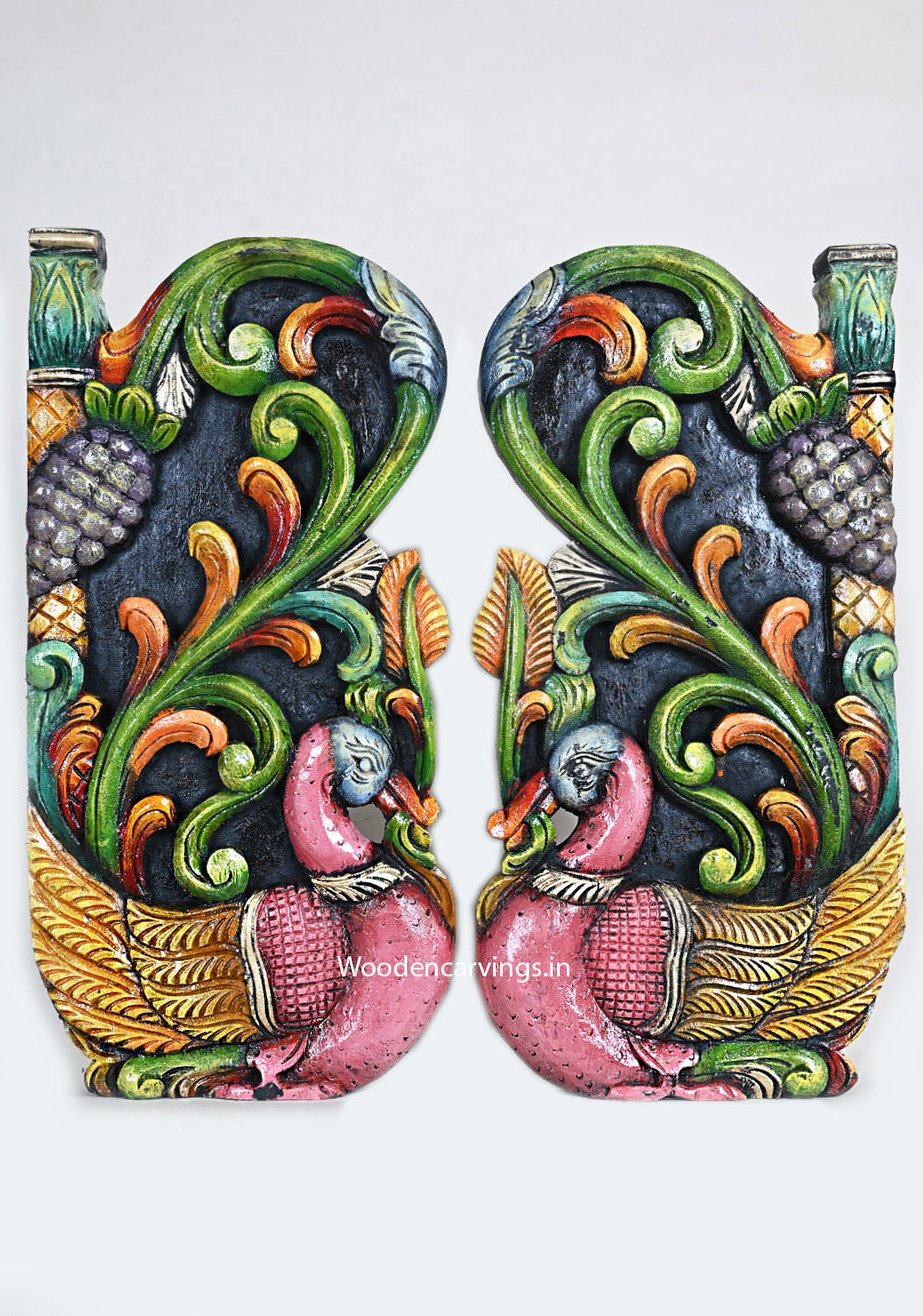 Wood Pair Of Hamsa (Swan) Coloured Wall Mount 24" – Sengottuvel Wood ...