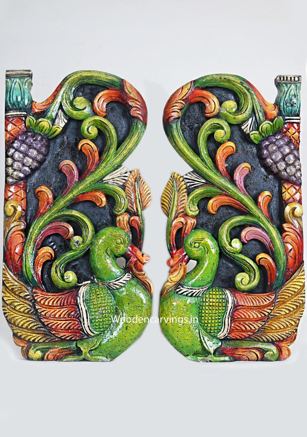 Green Pair Of Standing Hamsa (Swan) Wall Mount 24" – Sengottuvel Wood ...