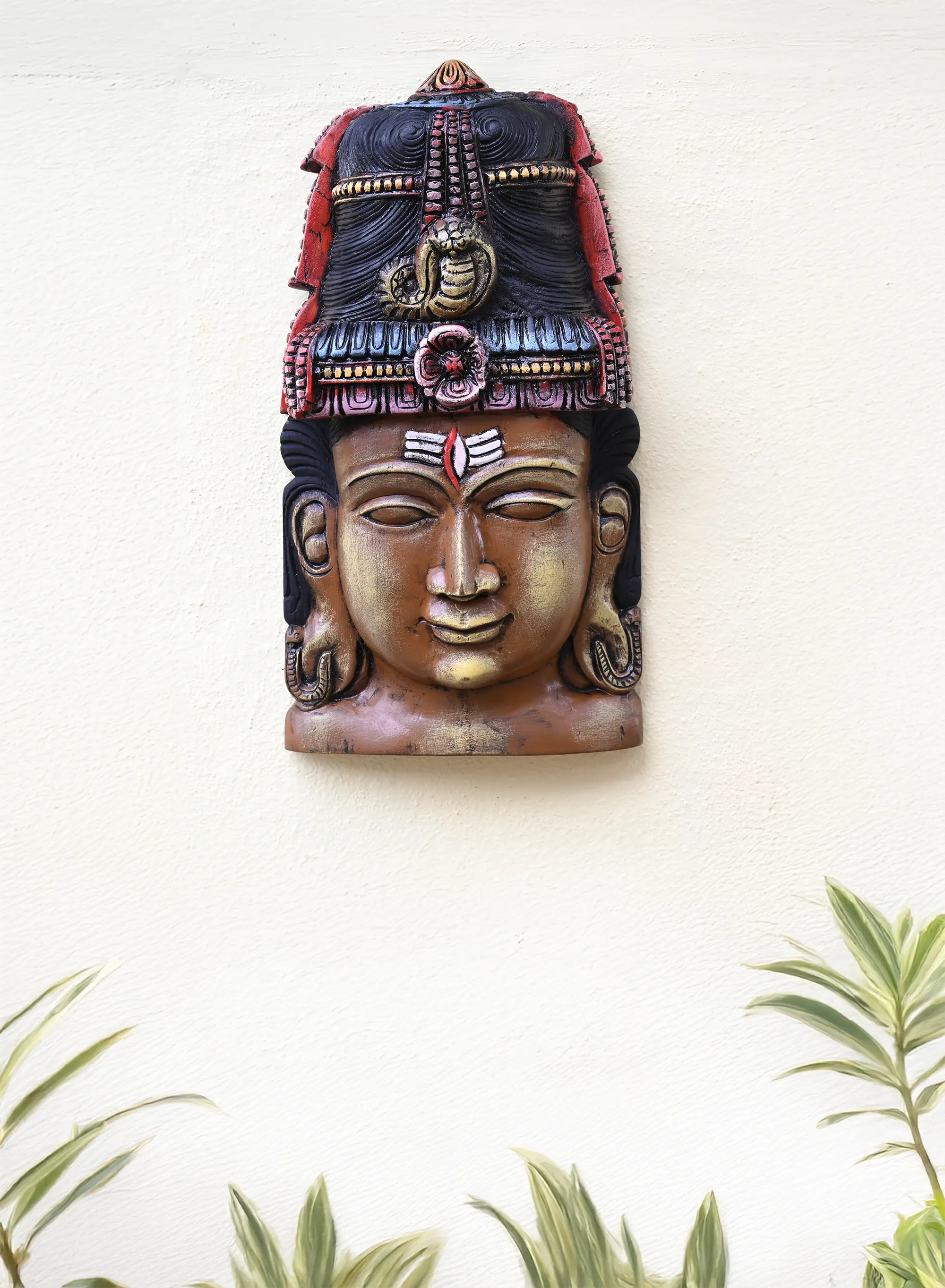 Painted Shiva wooden statue Face Mask 24" – Sengottuvel Wood Carvings