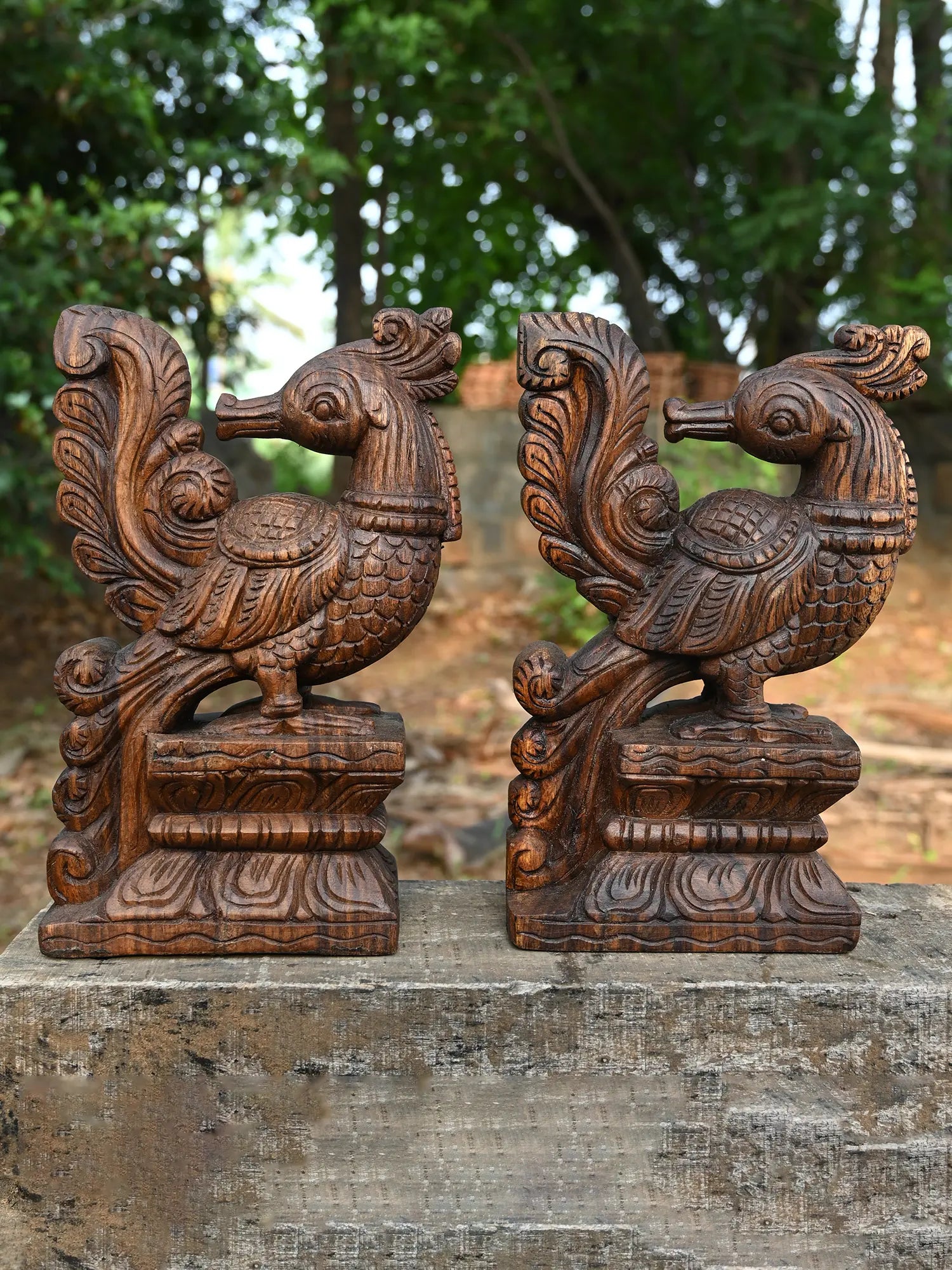 Peacock-Style Hamsa Bird Wooden Wall Decor - 12" – Sengottuvel Wood ...