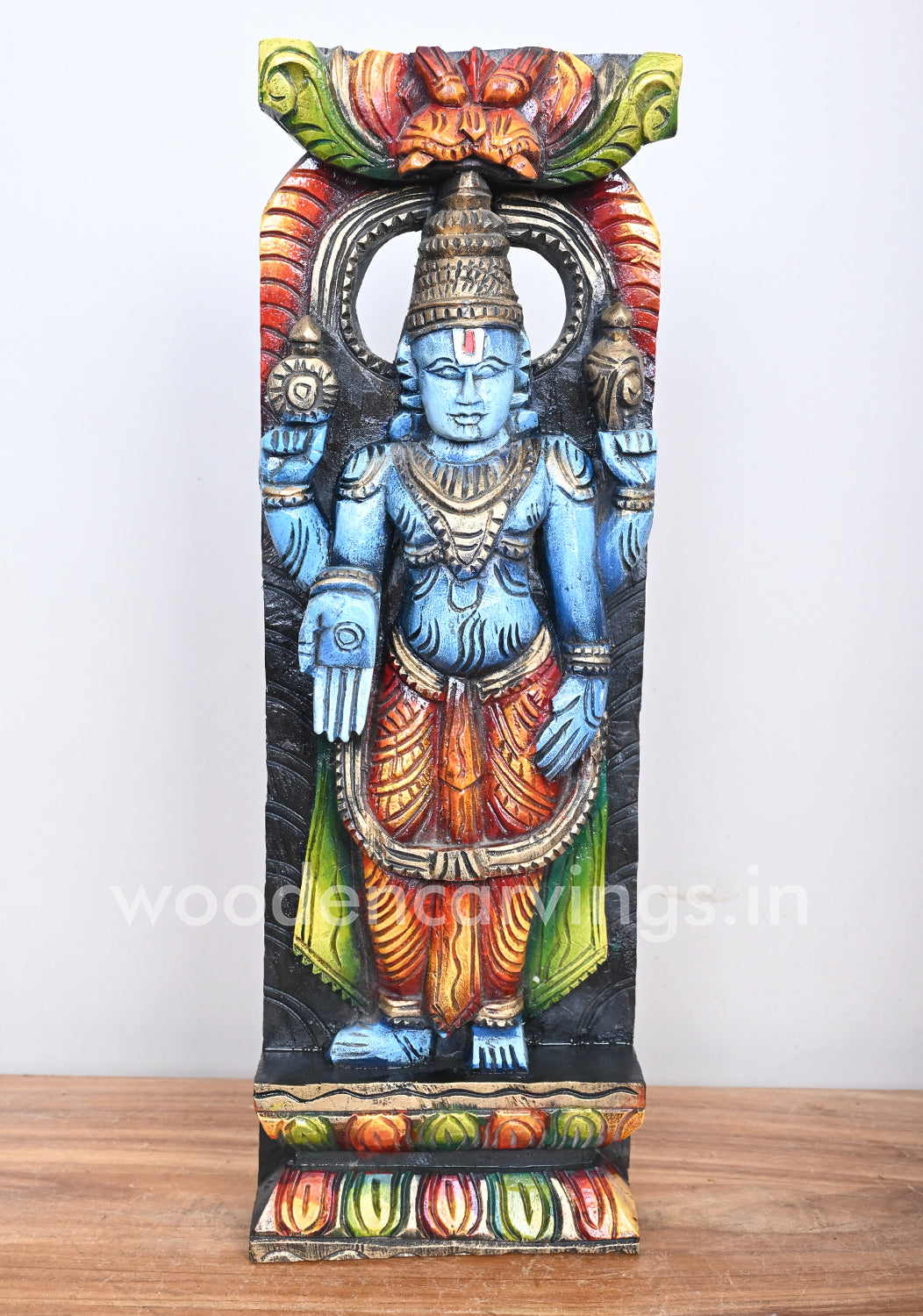 Maha Vishnu Blue Wooden Wall Decor, 18" – Sengottuvel Wood Carvings